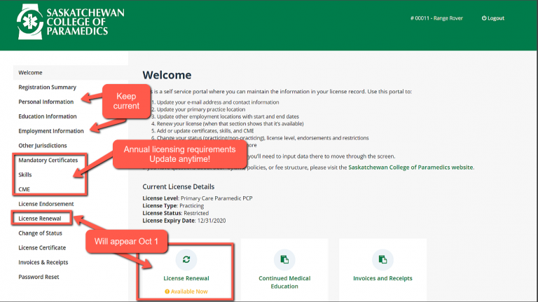 Licence Renewal – Saskatchewan College of Paramedics